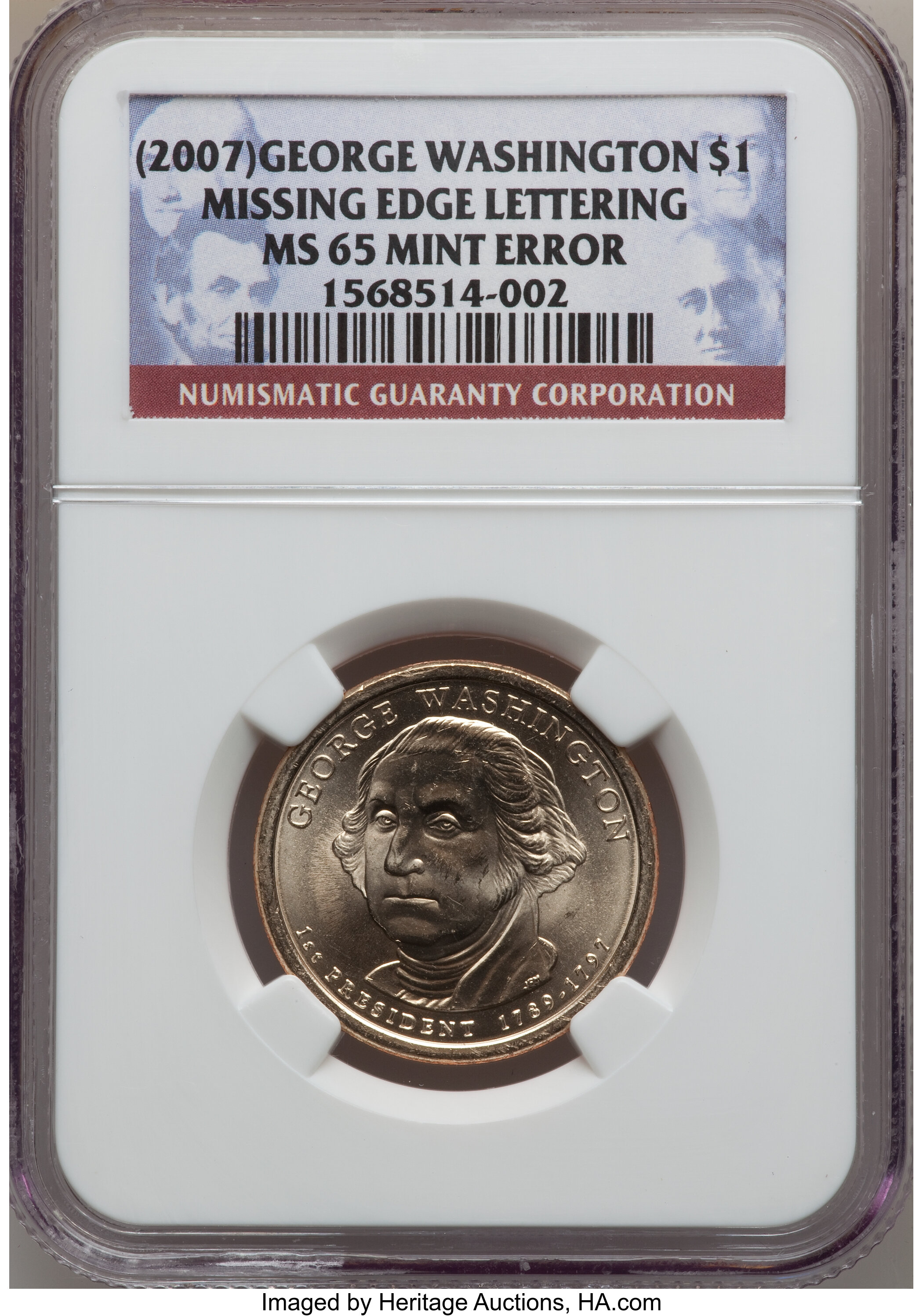 2007 Presidential Dollar George Washington Satin Finish, Missing Edge ...