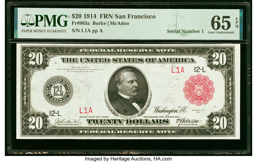Bid on 1914 Red Seal, San Francisco $20 PMG CU64 (Fr. 963A) | Greysheet Marketplace