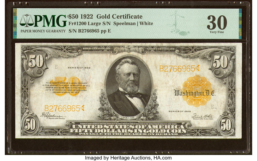 Bid on 1922 $50 PMG VF30 (Fr. 1200) | Greysheet Marketplace