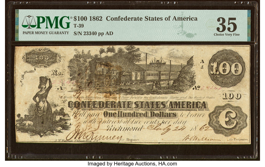 Bid on 1862 Straight White Steam $100 PMG VF35 (Fr. T39) | Greysheet Marketplace