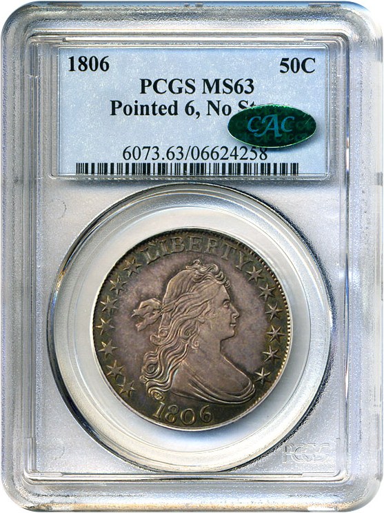 1806 Draped Bust Half Dollar Pointed 6, No Stem Mint State (MS) Pricing ...