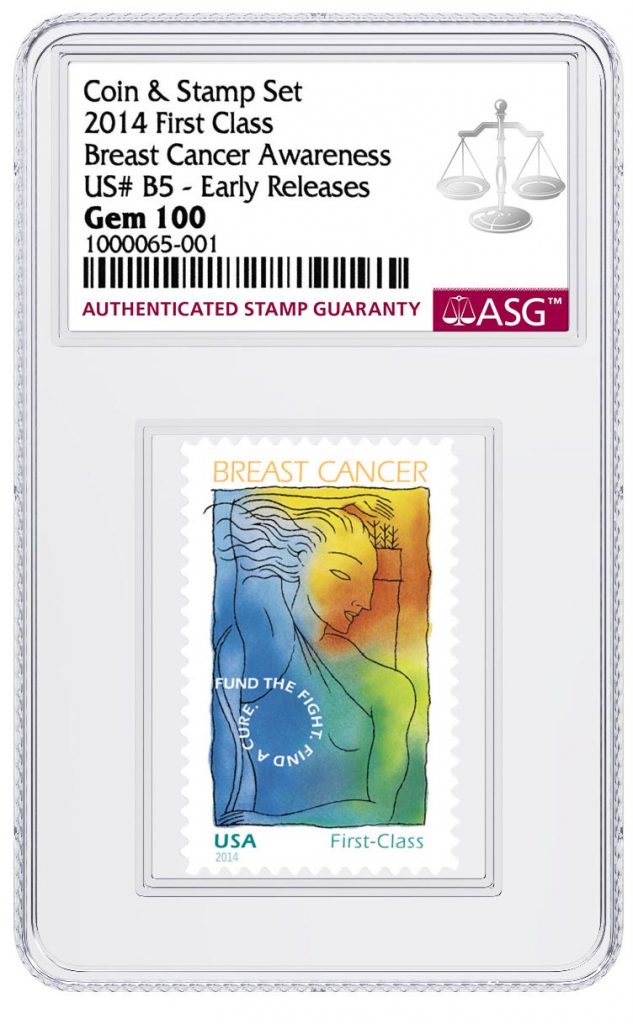 NGC and ASG Grading Breast Cancer Awareness Coin and Stamp Set